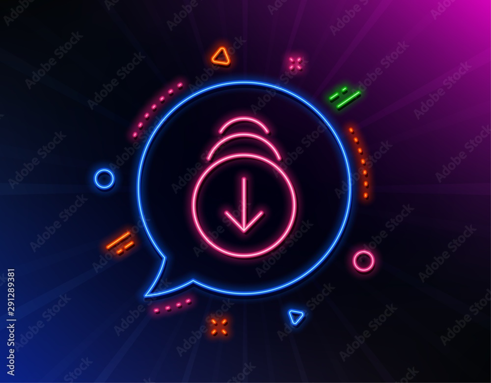 Scroll down arrow line icon. Neon laser lights. Scrolling screen sign ...