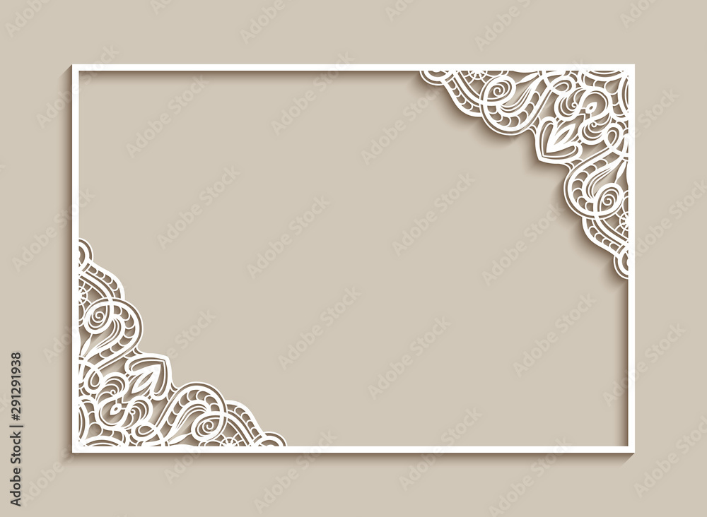 Rectangle frame with lace corner pattern, cutout paper ornament ...