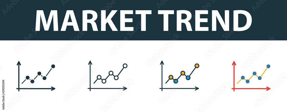 Market Trend icon set. Four simple symbols in diferent styles from risk ...