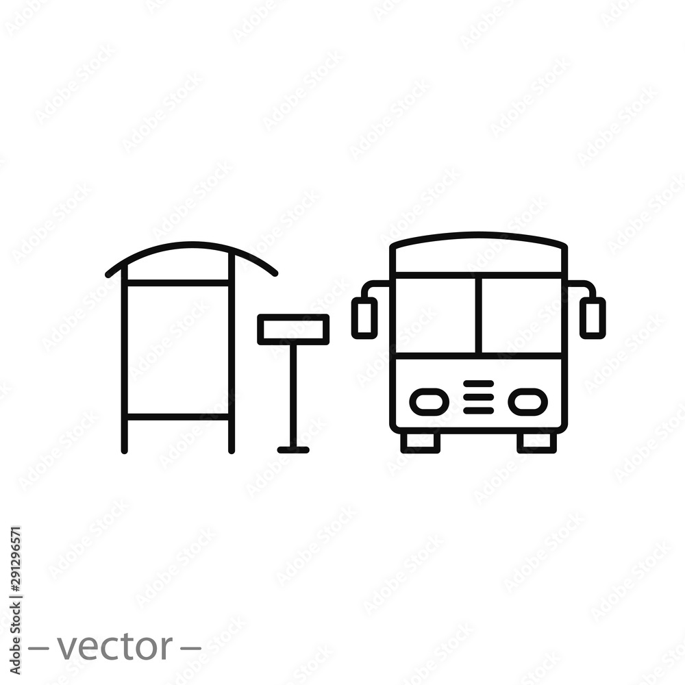 bus station icon, bus stop, thin line web symbols on white background ...