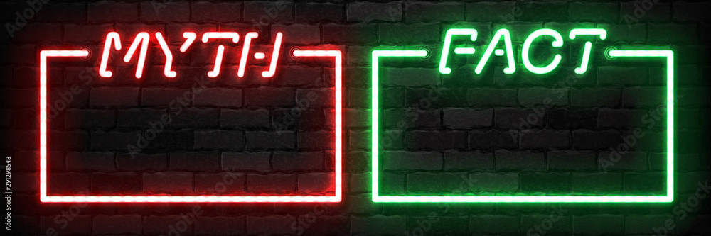 Vector set of realistic isolated neon sign of Myth or Fact frame logo ...
