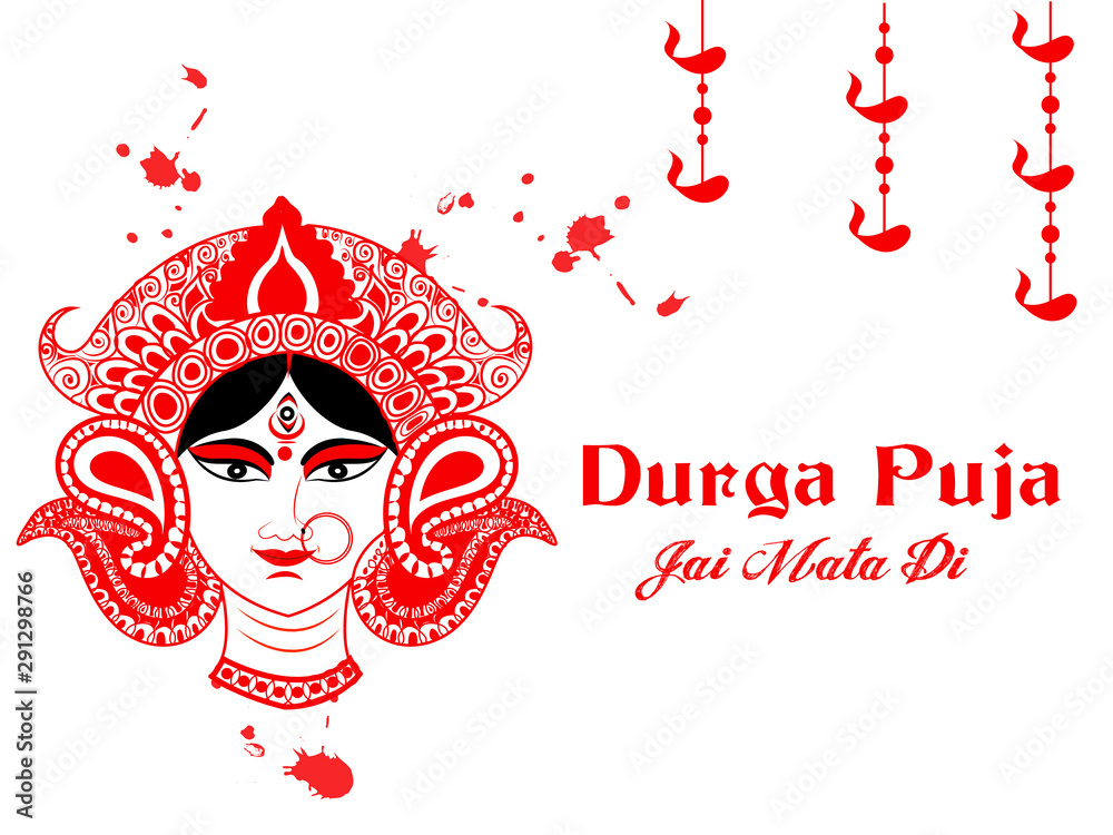 Navratri illustration of Maa Durga in Happy Durga Puja durga face with ...