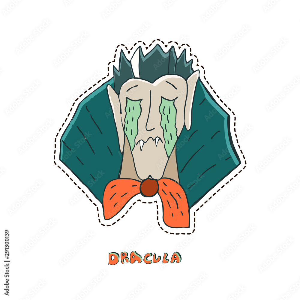 Crying vampire Dracula. Cute Halloween character sticker. Vector ...