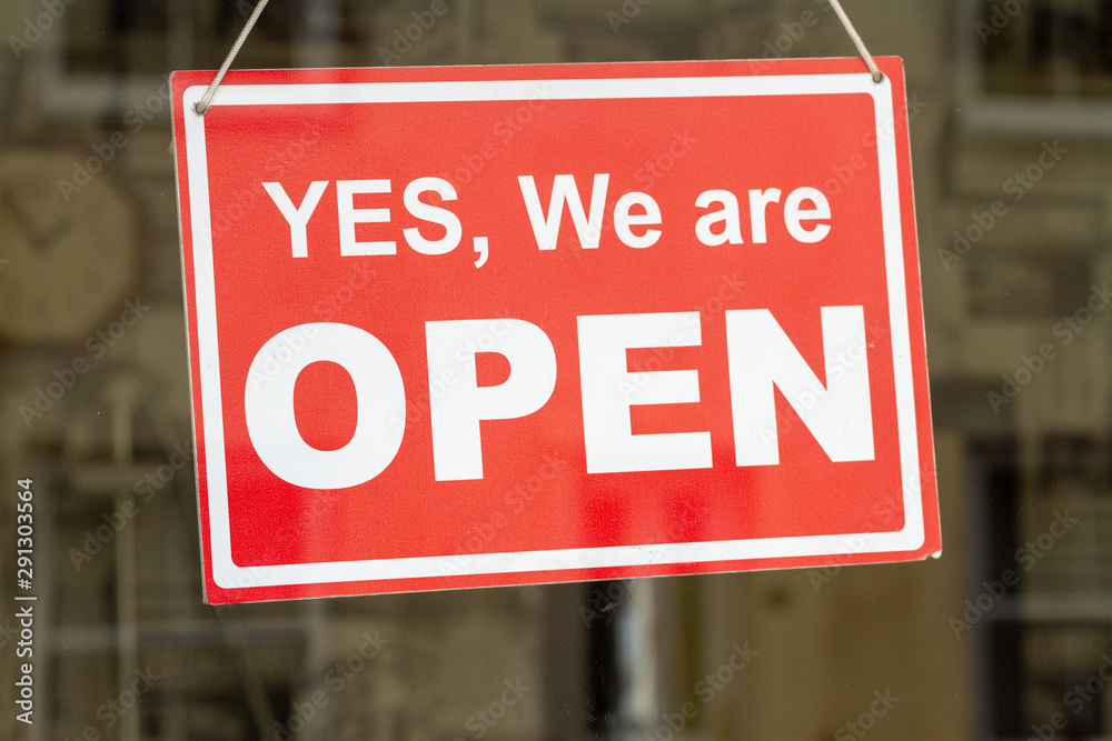 Shop sign saying yes we are open Stock Photo | Adobe Stock