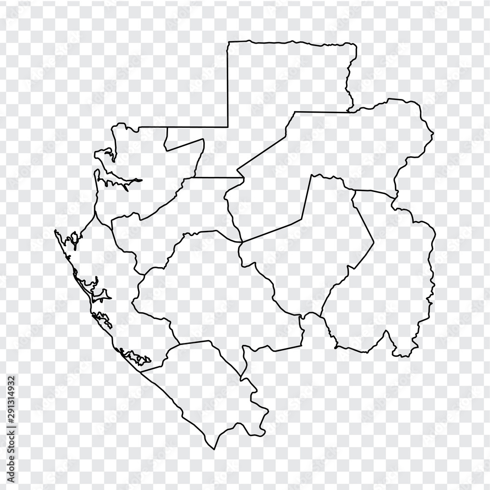 Blank map Gabon. High quality map Gabonese Republic with provinces on ...