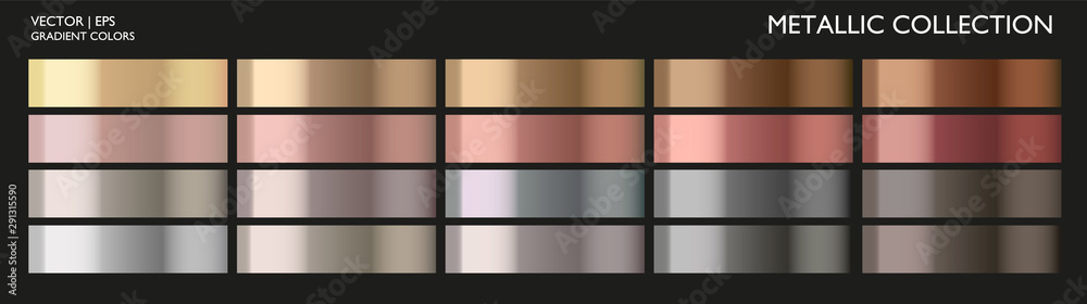 Metal color gradient set. Gold, silver, bronze colorful palette and ...