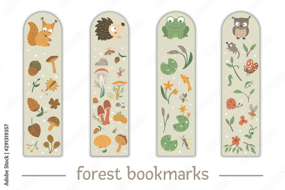 Vector set of bookmarks for children with woodland animals theme. Cute ...