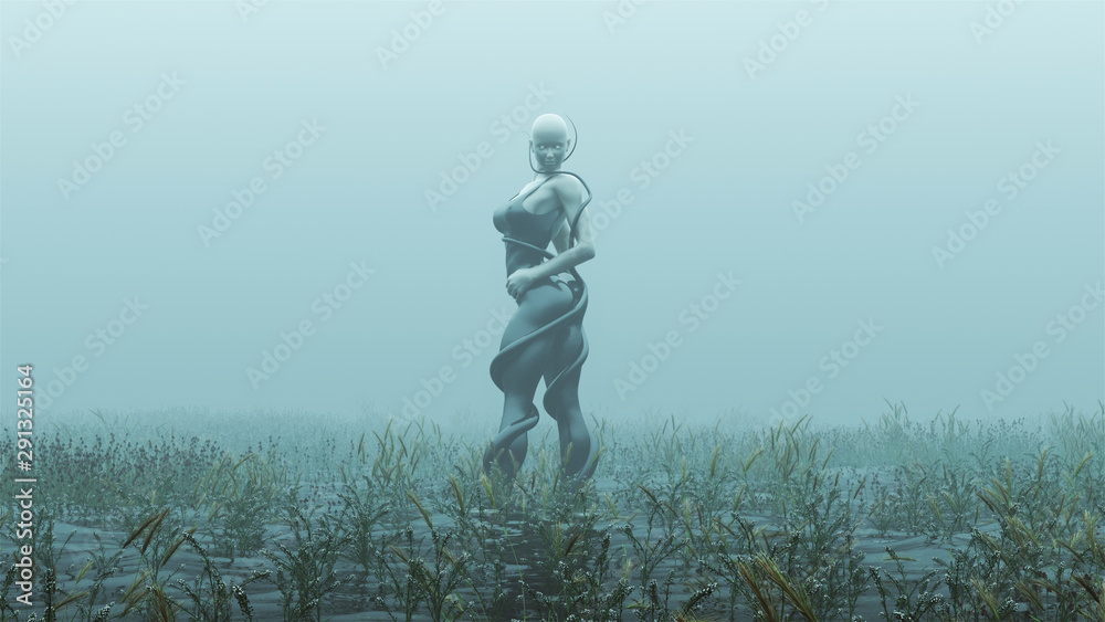 Water Demon Woman with White Eyes in Tight Leggings Over a Black ...