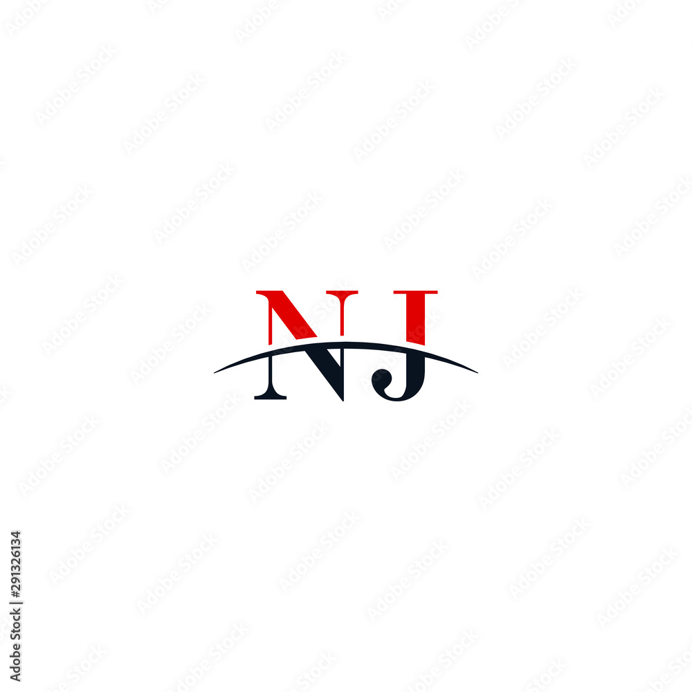 Initial letter NJ, overlapping movement swoosh horizon logo company ...