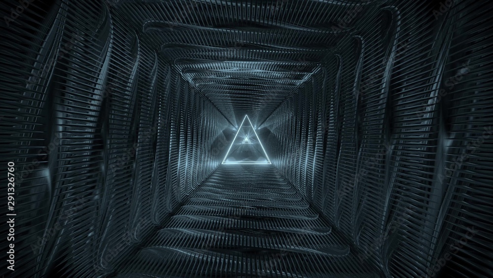 abstract holy glowing triangle wireframe design with metal motion ...