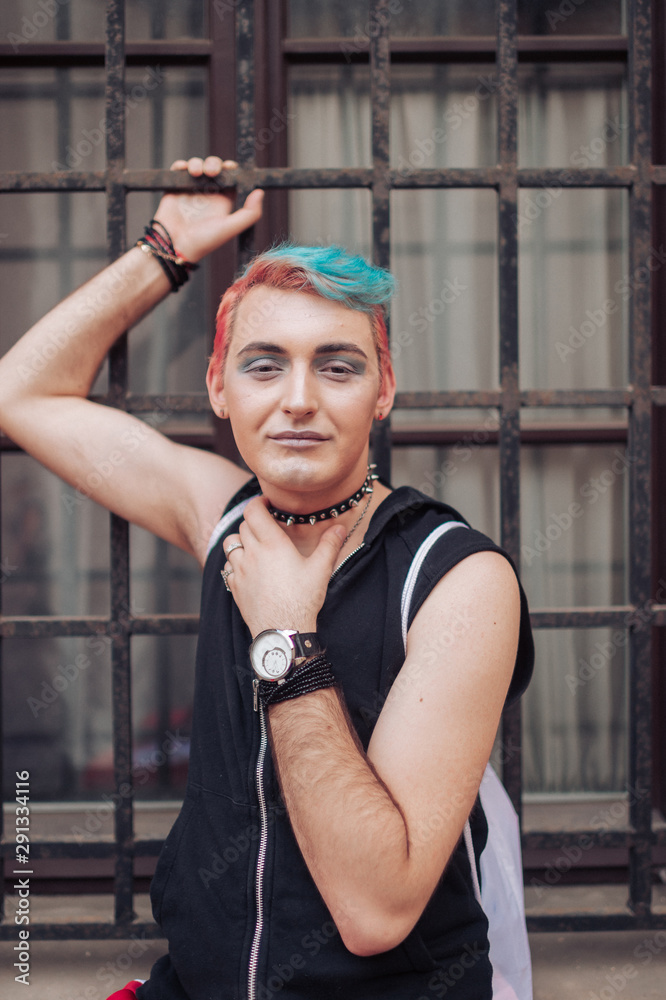 Closeup lifestyle portrait of homosexual with sensual face expression ...