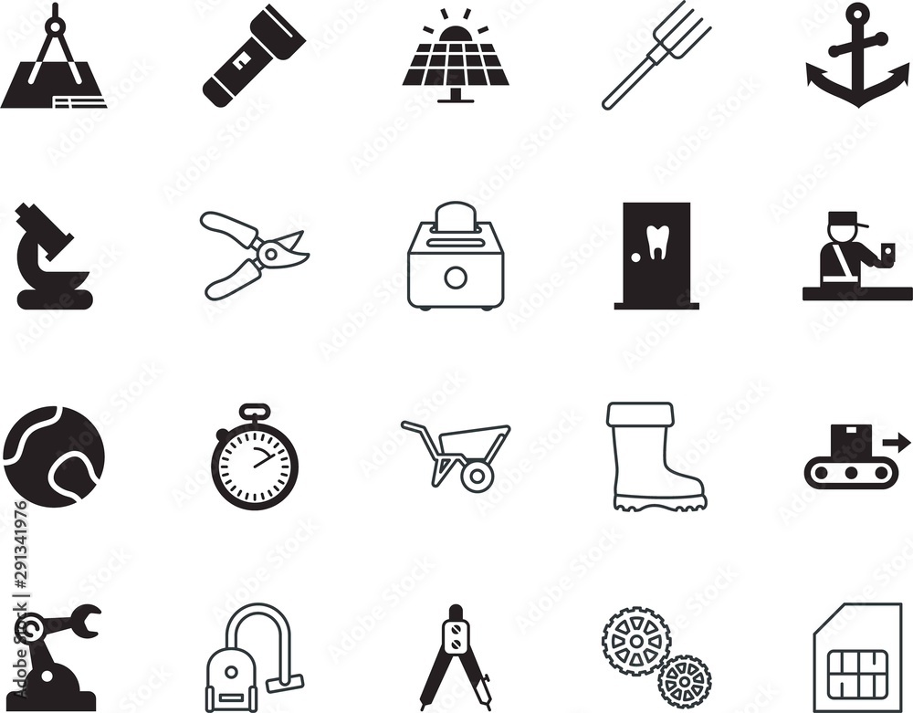 equipment vector icon set such as: connection, company, watch, border ...