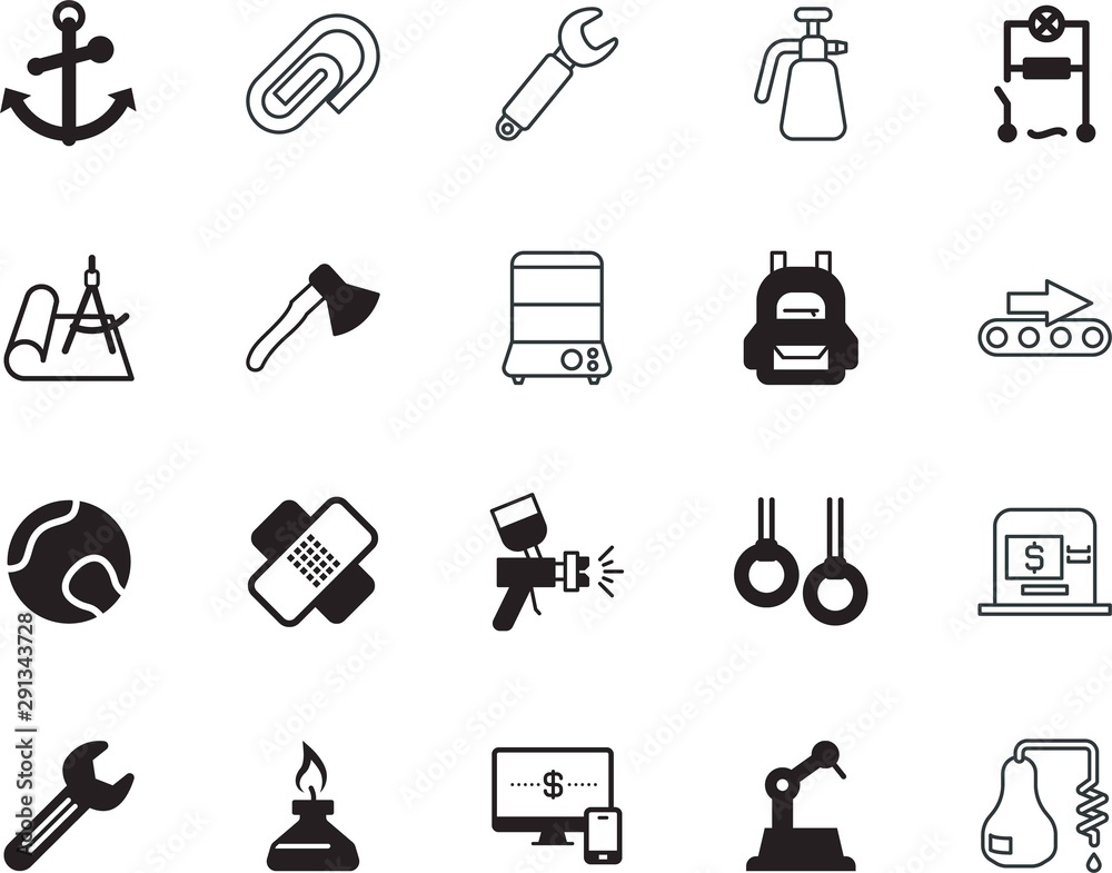 equipment vector icon set such as: cooking, email, tournament, payment ...