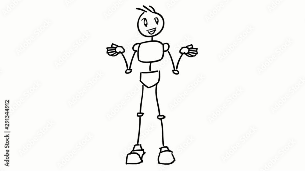 man with open hand Stickman line drawing illustration animation sketch ...