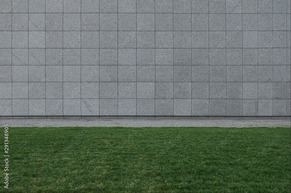 Building exterior detail. Outdoor summer shot of gray panels tiles for ...