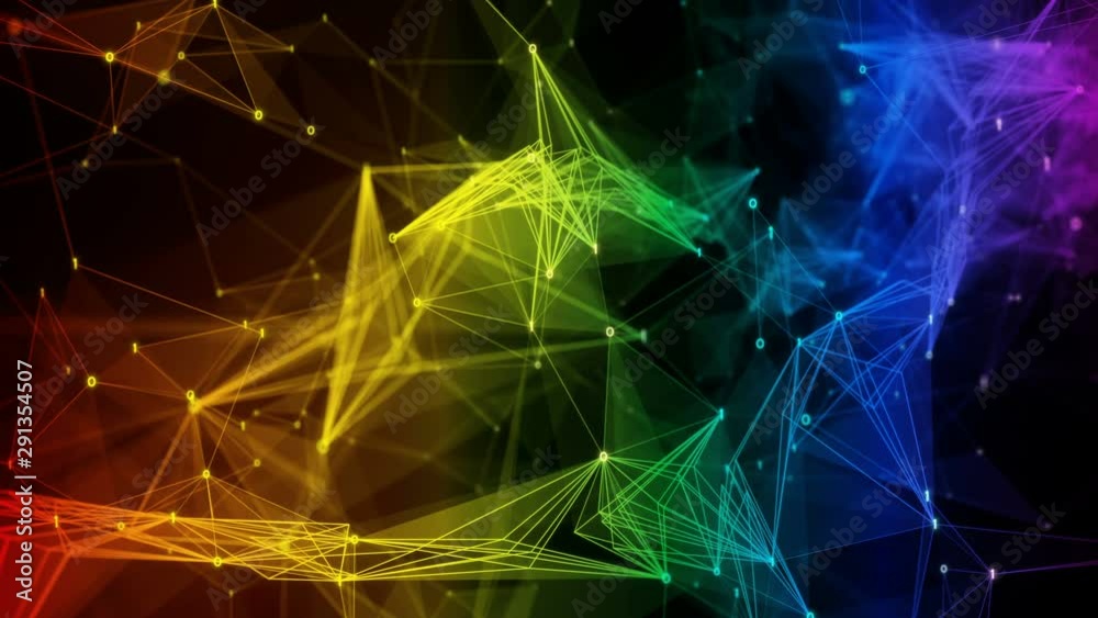Vidéo Stock colorful iridescent rainbow abstract polygon binary digital nodes connection paths ...