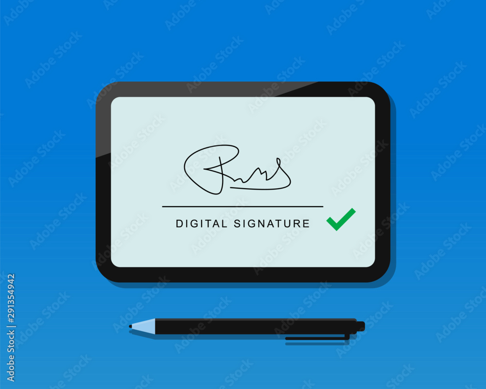 Digital signature, pen and display concept in flat design Stock Vector ...