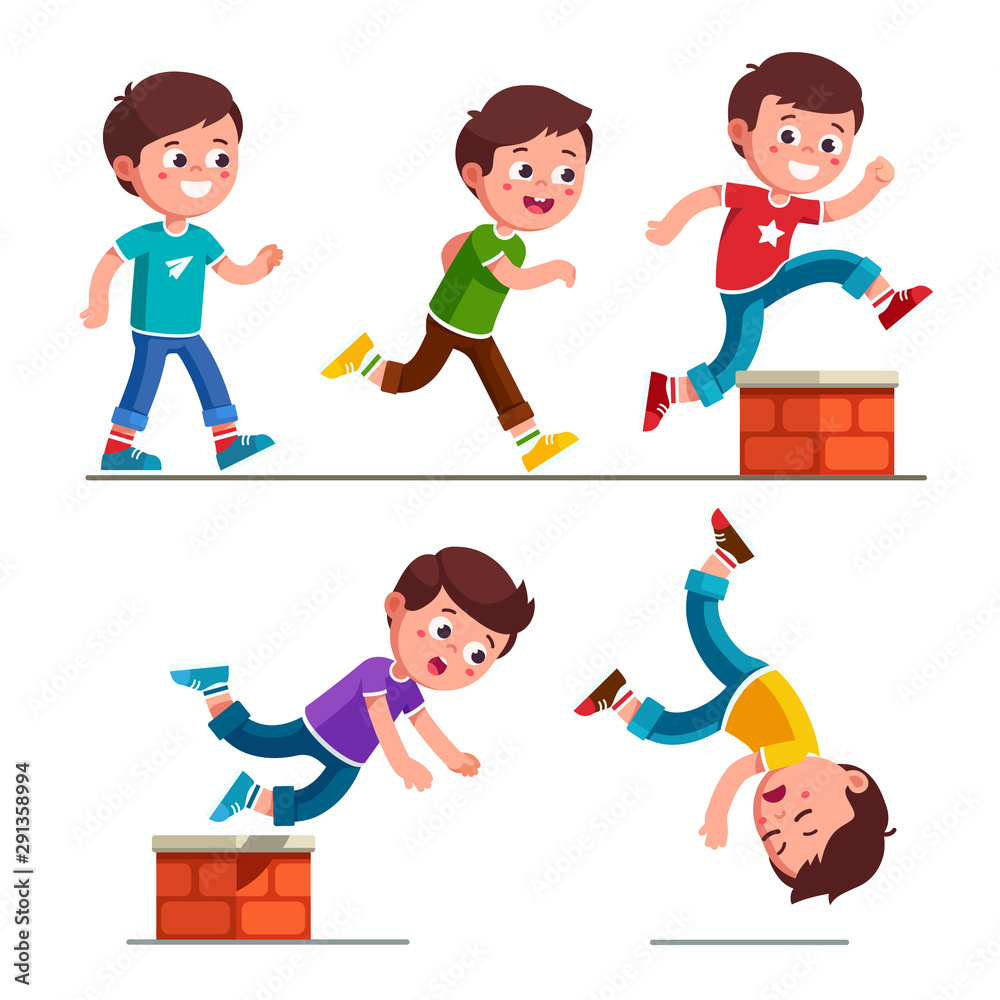 Boy kid walking, running, jumping and falling down Stock Vector | Adobe ...