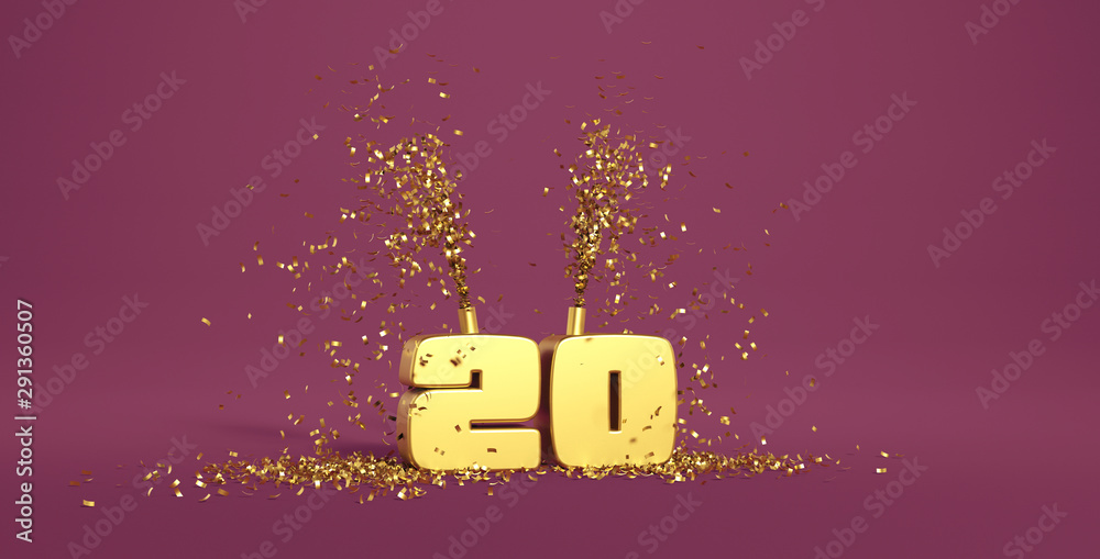 20 years, word in 3D golden on purple background Stock Illustration ...