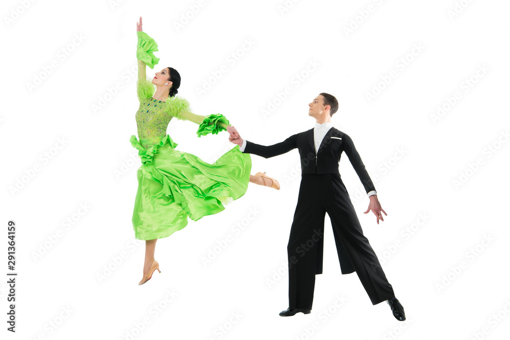 ballroom dance couple in a dance pose isolated on white background ...