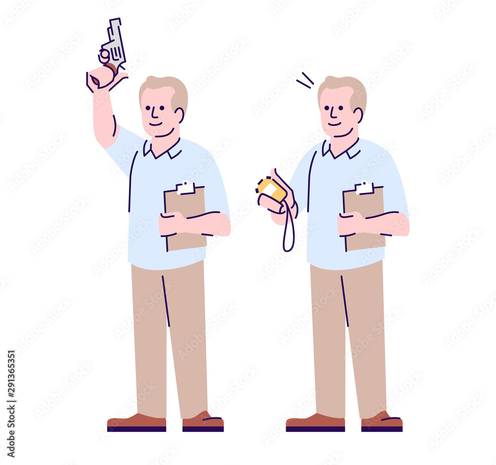 Sports judge flat vector illustration. Referee in running competition ...