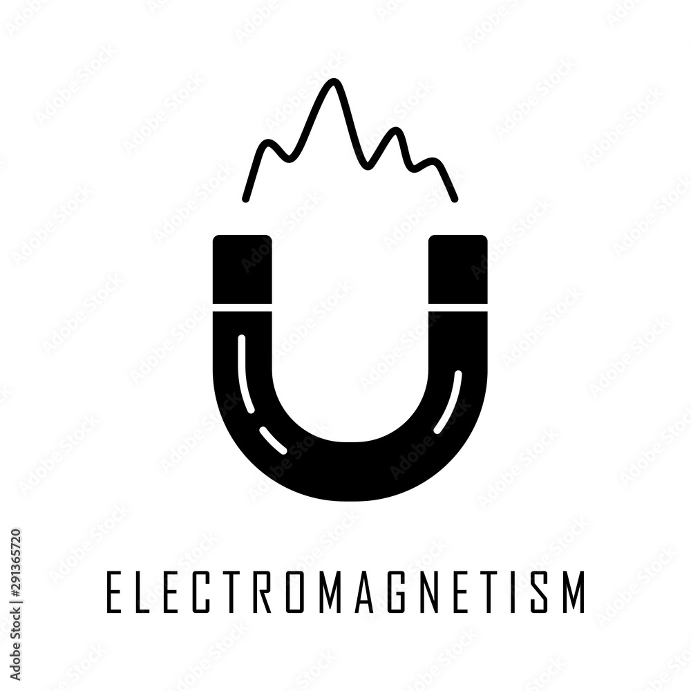 Electromagnetism glyph icon. Electromagnetic force. Branch of physics ...