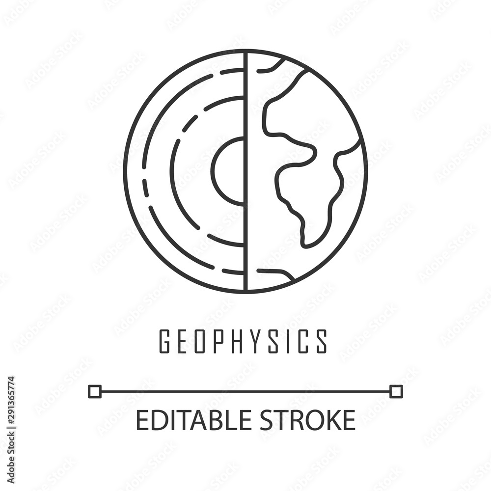 Vecteur Stock Geophysics linear icon. Study of Earth crust and core ...