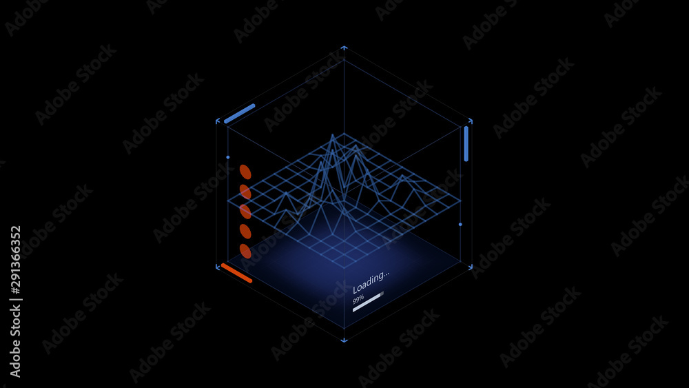 Hud cube. Analyzing, scanning, loading progress bar. 3d illustration ...