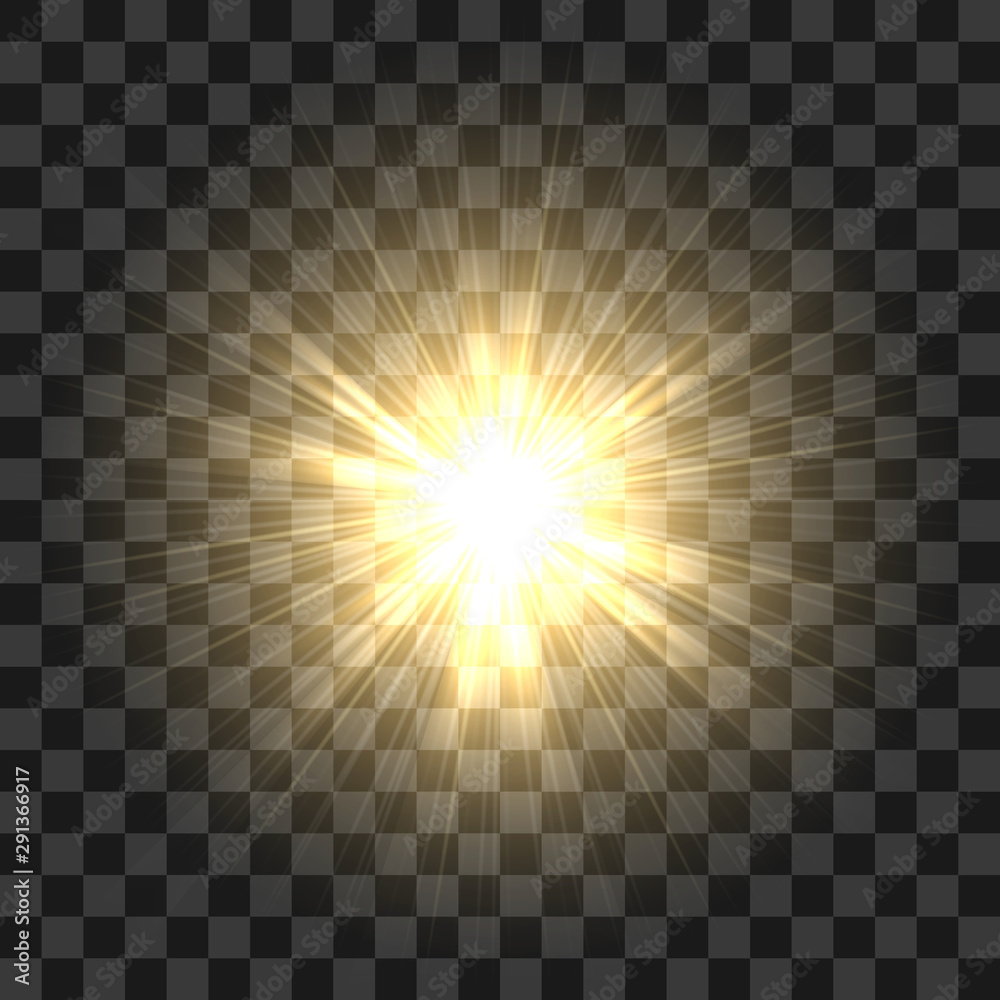 Realistic Sun Rays Glow. Abstract Sunshine Light Effects on transparent ...