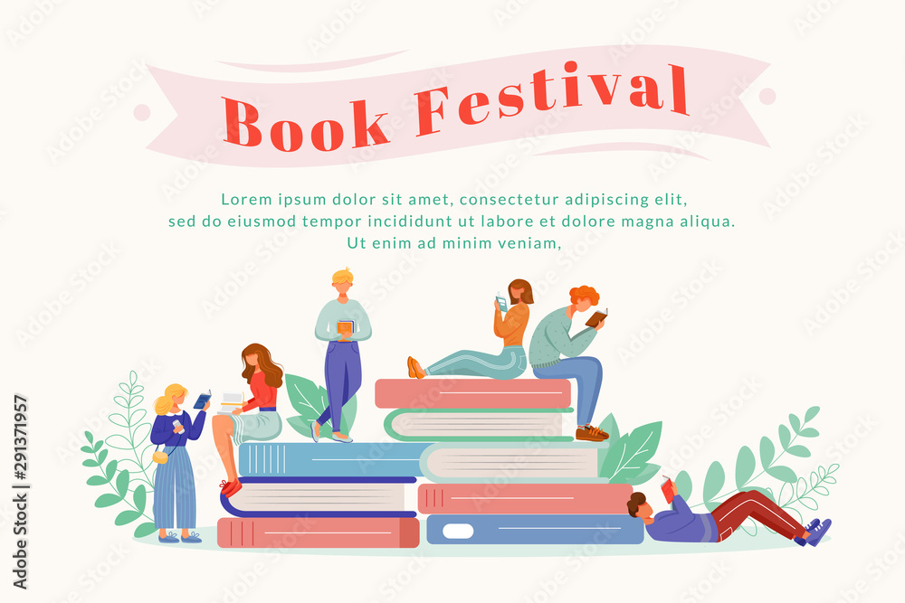 Book festival flat poster vector template. Writer fest. Library ...