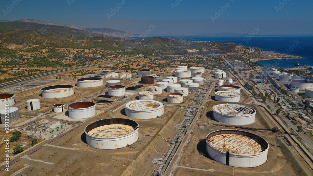 Aerial drone photo of famous full working plant and oil refinery in ...