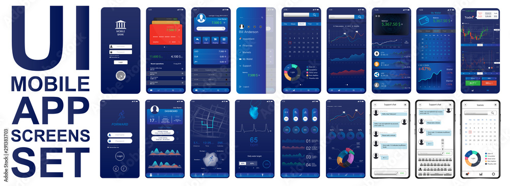 Great set UI for mobiles app. Different screenshots in flat style ...
