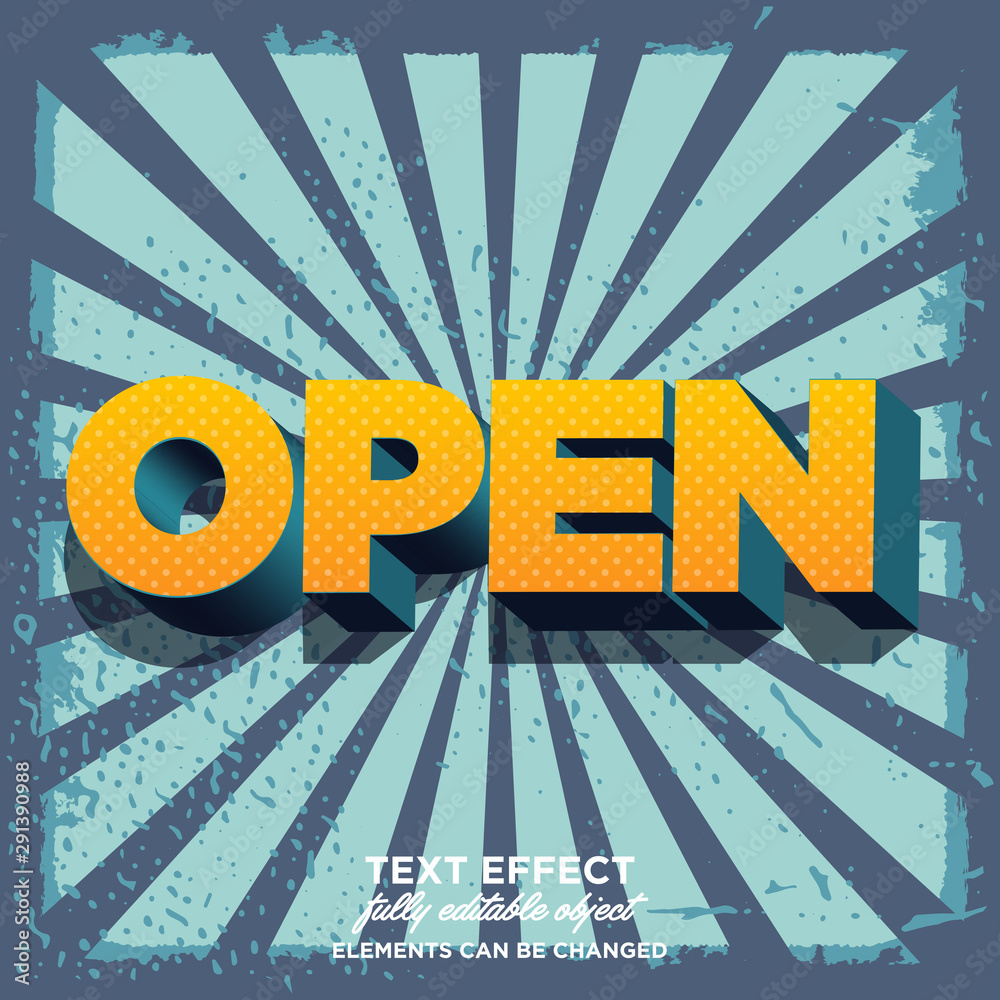 Open sticker text effect with retro background Stock Vector | Adobe Stock