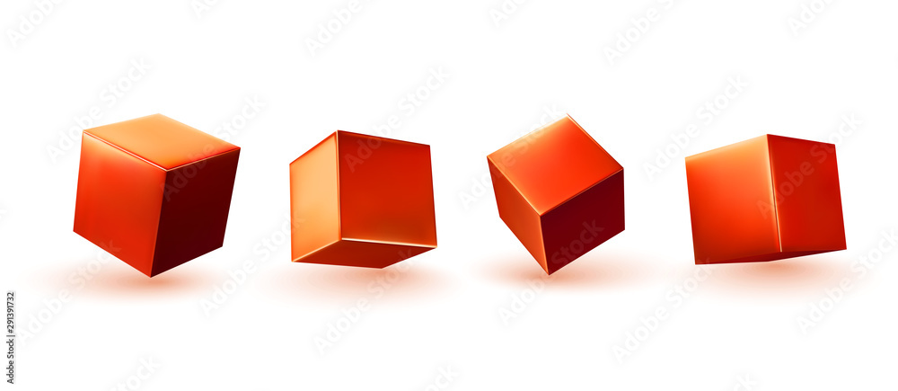 Red Cube 3d render. Set square block. Realistic isolated on a white ...