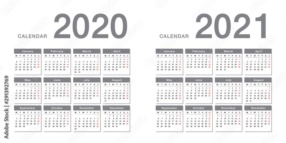 PrintYear 2020 and Year 2021 calendar horizontal vector design template ...