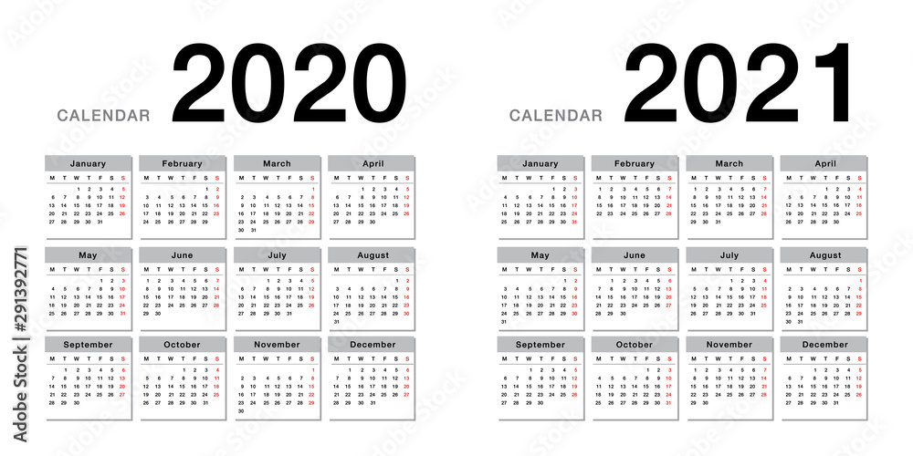 PrintYear 2020 and Year 2021 calendar horizontal vector design template ...