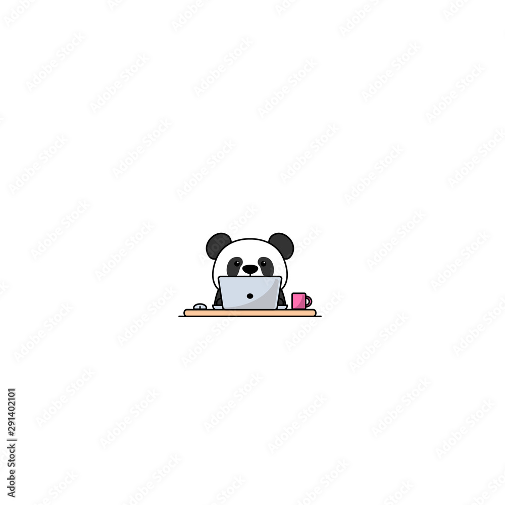 Cute panda working on a laptop, vector illustration Stock Vector ...