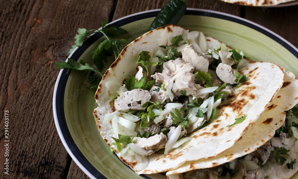 tacos with the brains of a cow, a sheep or a calf. Mexican food. dishes ...