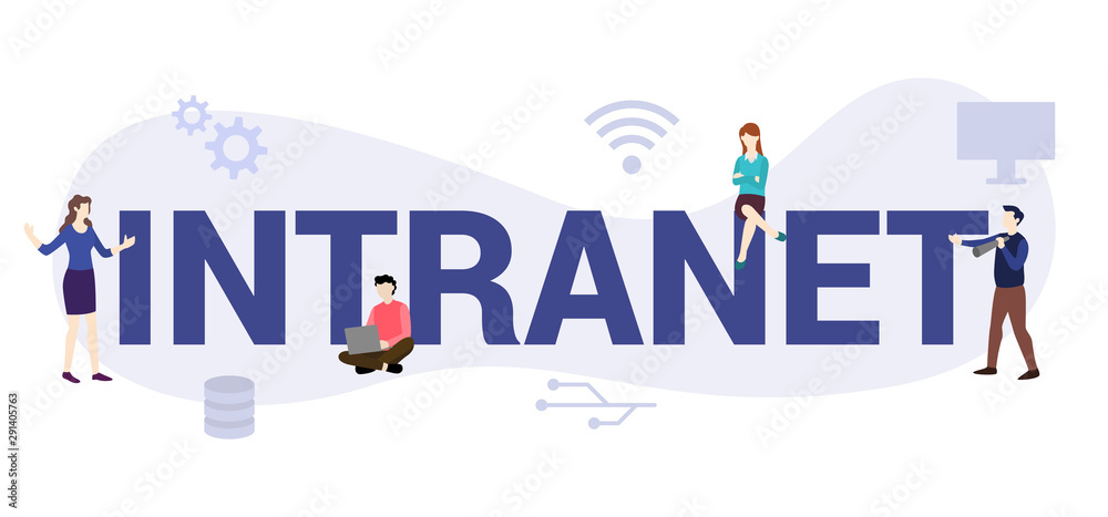 intranet internet network concept with big word or text and team people ...