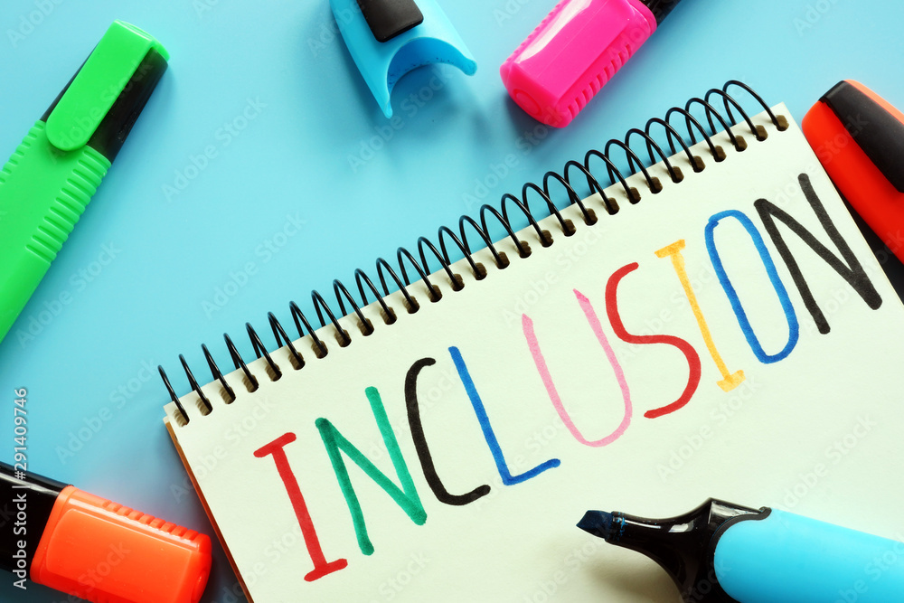 Inclusion education concept. Notebook and colored markers. Stock Photo ...