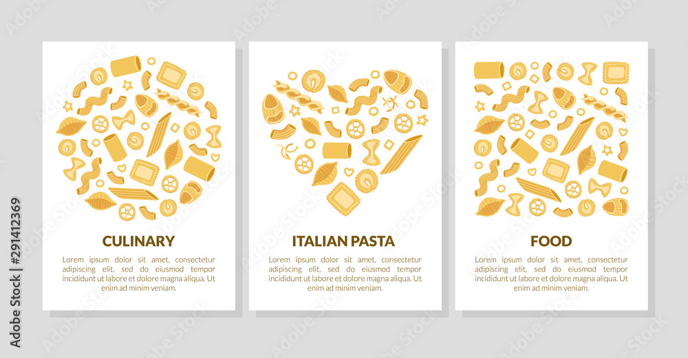 Italian Pasta, Culinary, Food Card Templates Set with Different Types ...