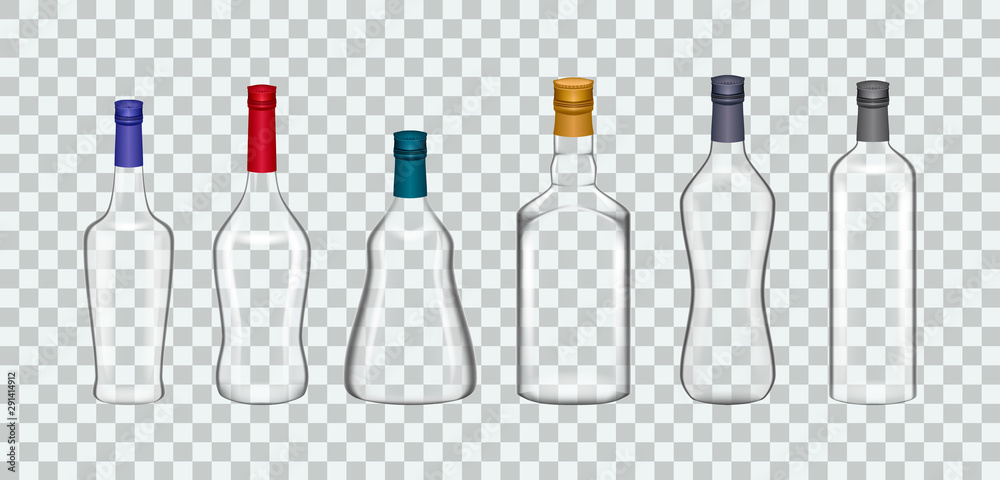 Transparent realistic templates glasses bottles mock up: wine, cognac ...
