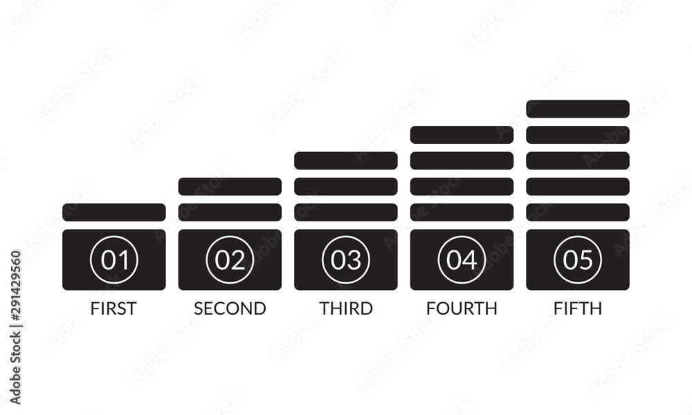 Bar chart graph. Growth infographic concept with 5 steps, option or ...