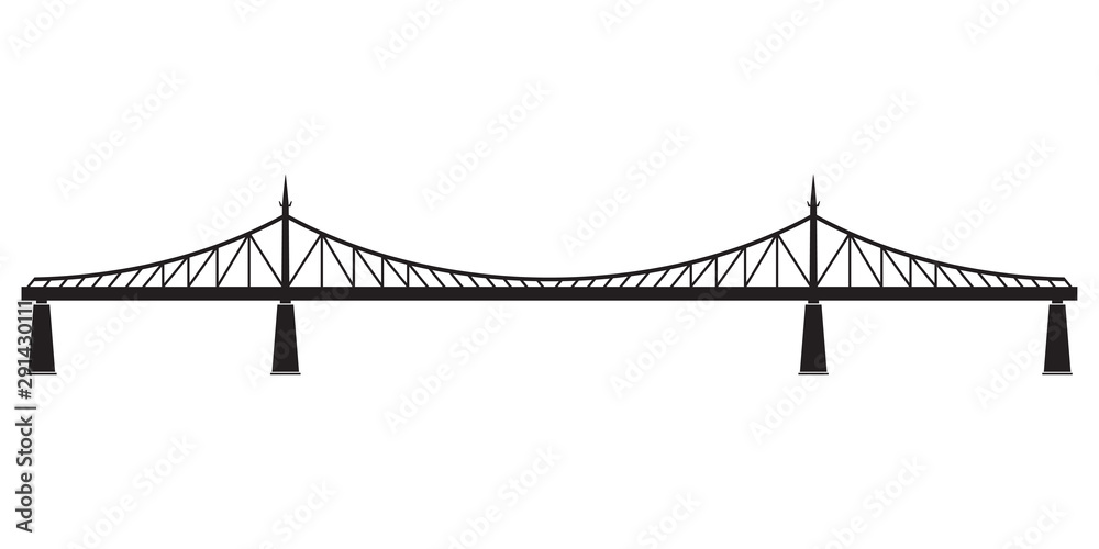 Bridge in retro style. Side view. Black silhouette of bridge. Vector ...