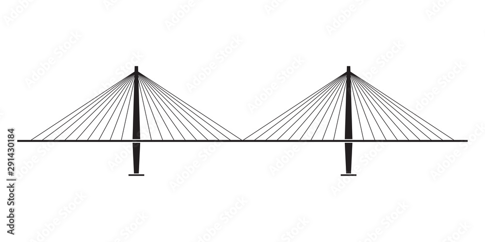 Bridge isolated on white background. Side view. Black silhouette of ...