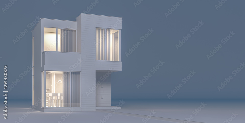 Modern house view from the outside in white materials imitating the ...