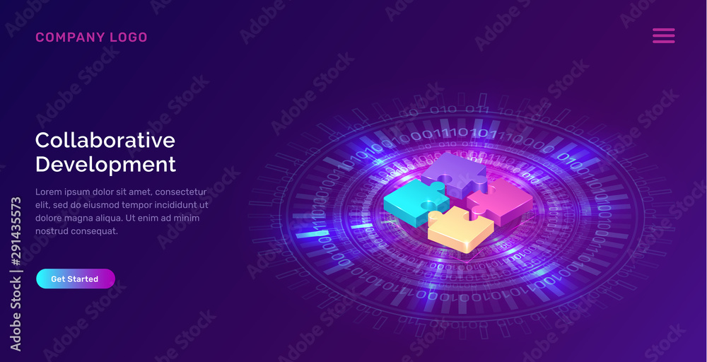 Collaborative development, isometric business concept vector. Color ...