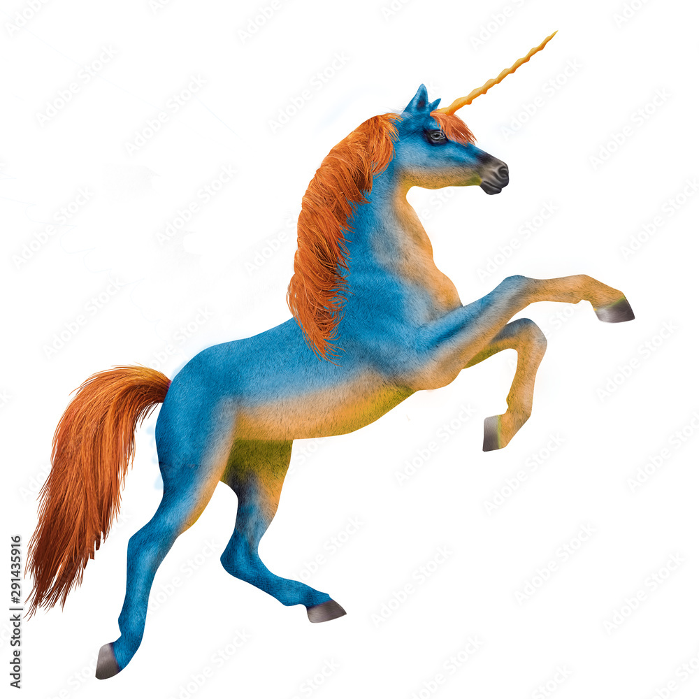 cheval, licorne, animal, isolé, blanc, étalon, bleu, orange , galop ...