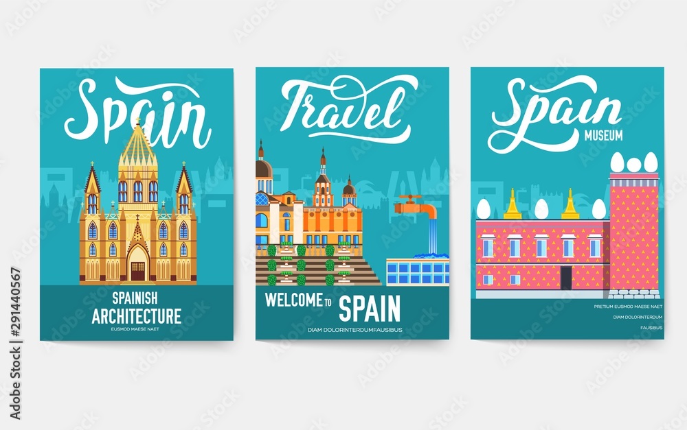 Spain vector brochure cards set. Country template of flyear, magazines ...