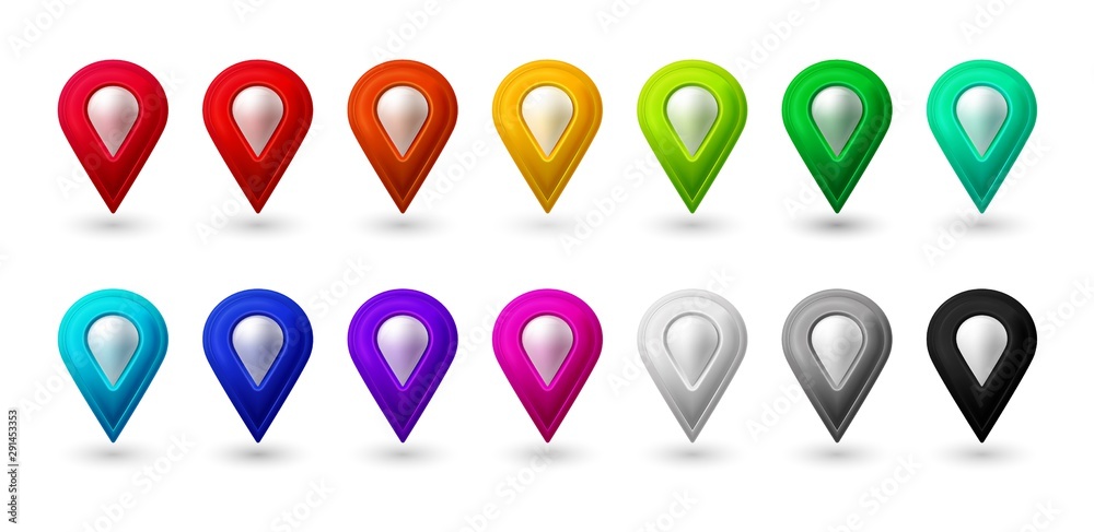 Map location pointer 3d arrow. Color navigation icon for web, banner, logo or badge. Vector ...